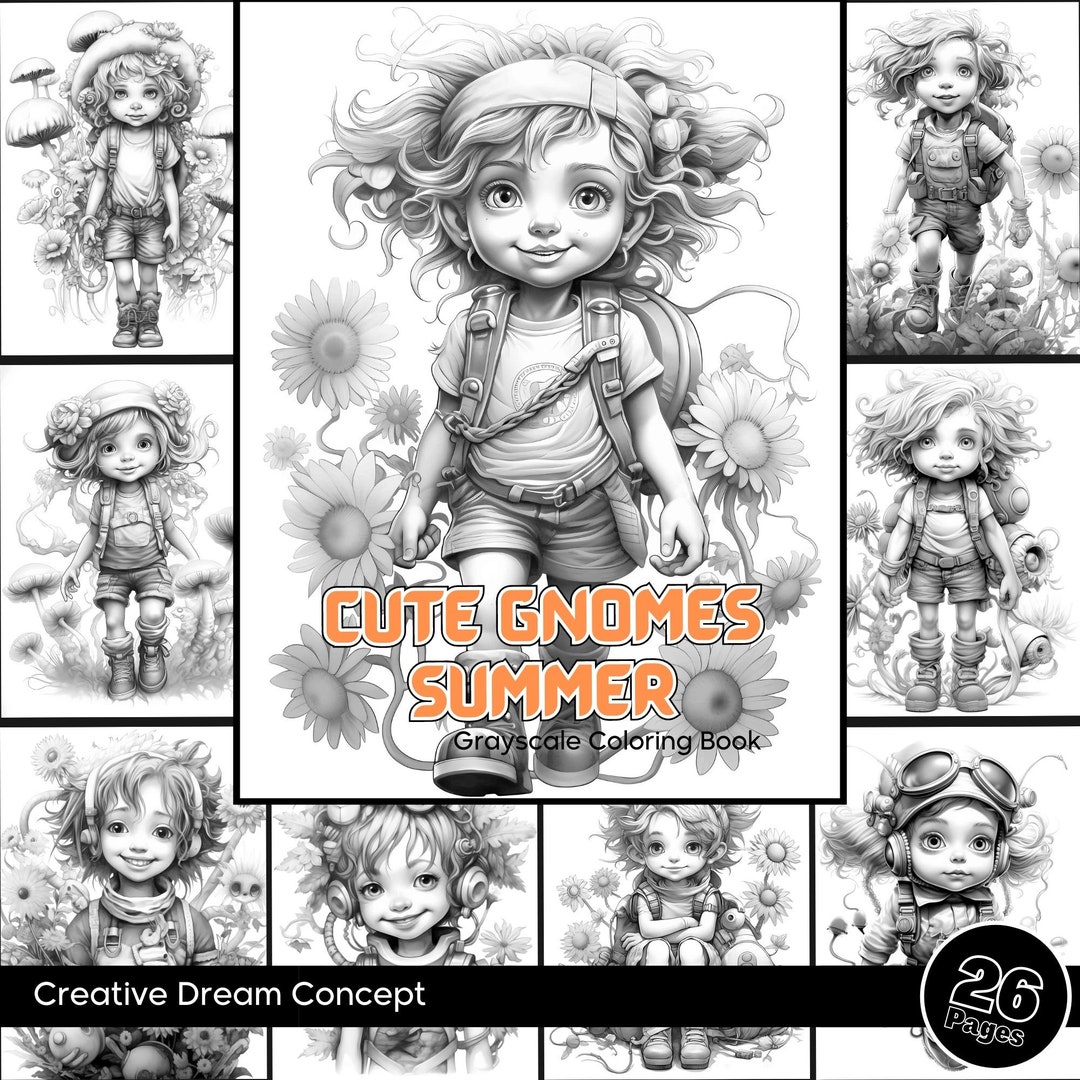 Cute Gnomes Summer Coloring Page for Adults Instant Download - Etsy