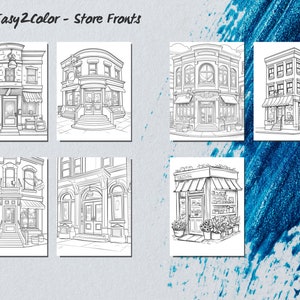 Storefronts Coloring Printable for Adults and Kids, Grayscale Easy to ...
