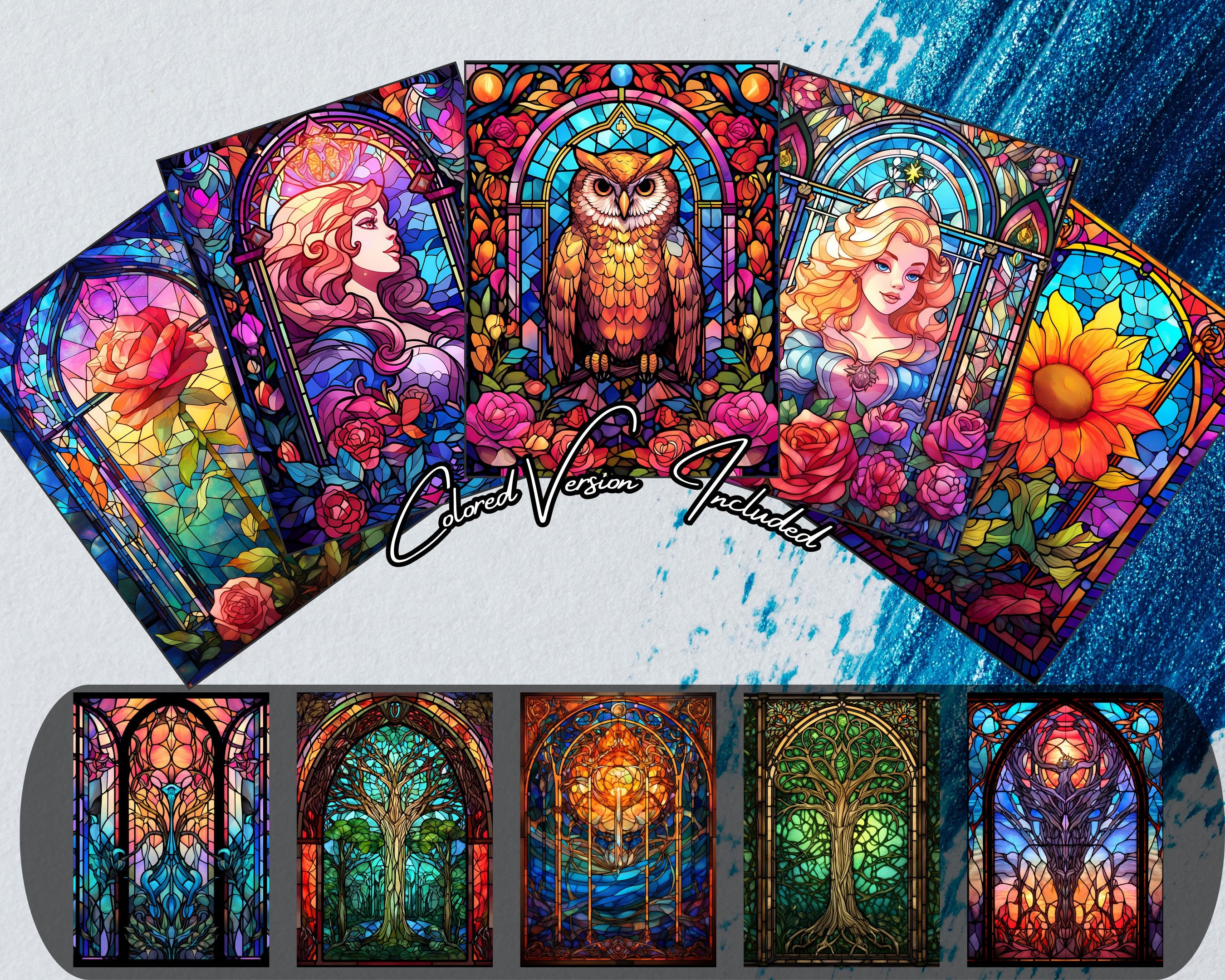 Stained Glass Coloring Page for Adults and Kids Instant Download ...