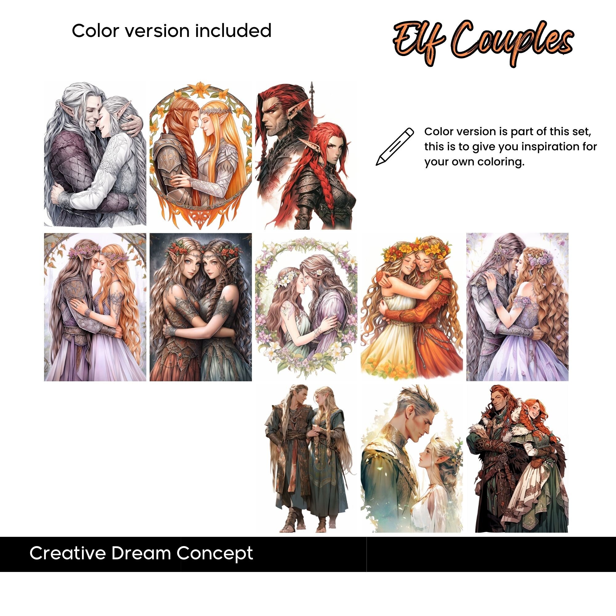 Elf Couples Coloring Page for Adults Beautiful Woman Coloring Book ...