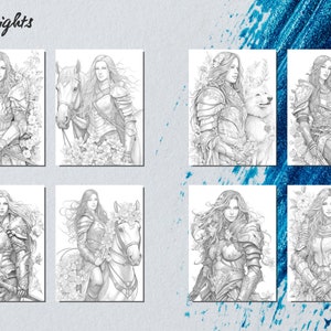 Beautiful Female Knights Coloring Page for Adults Kids Flower Woman ...