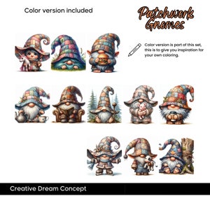 Patchwork Gnomes Coloring Page for Adults Cute Coloring Book for Kids, Printable PDF Instant ...