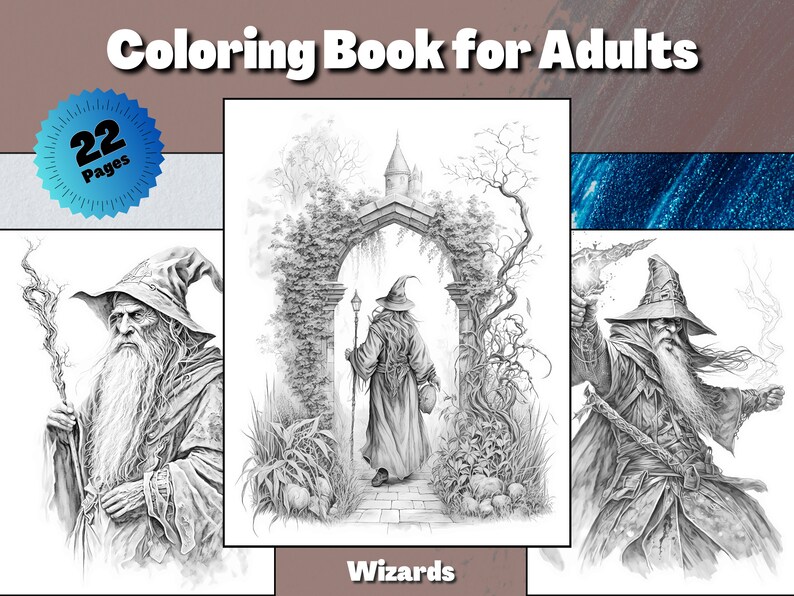 Wizard Coloring Pages for Adults Wizards Grayscale Coloring - Etsy