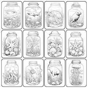 Ocean in a Jar Coloring Page for Adults Under Water Landscape Coloring ...