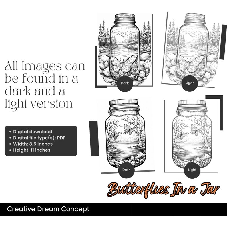 Butterflies in a Jar Coloring Page for Adults Summer Bugs Coloring Book ...