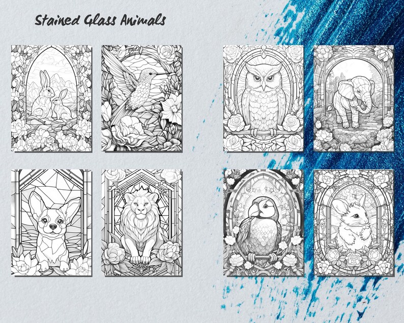 Stained Glass Animals Coloring Page for Adults and Kids Instant ...