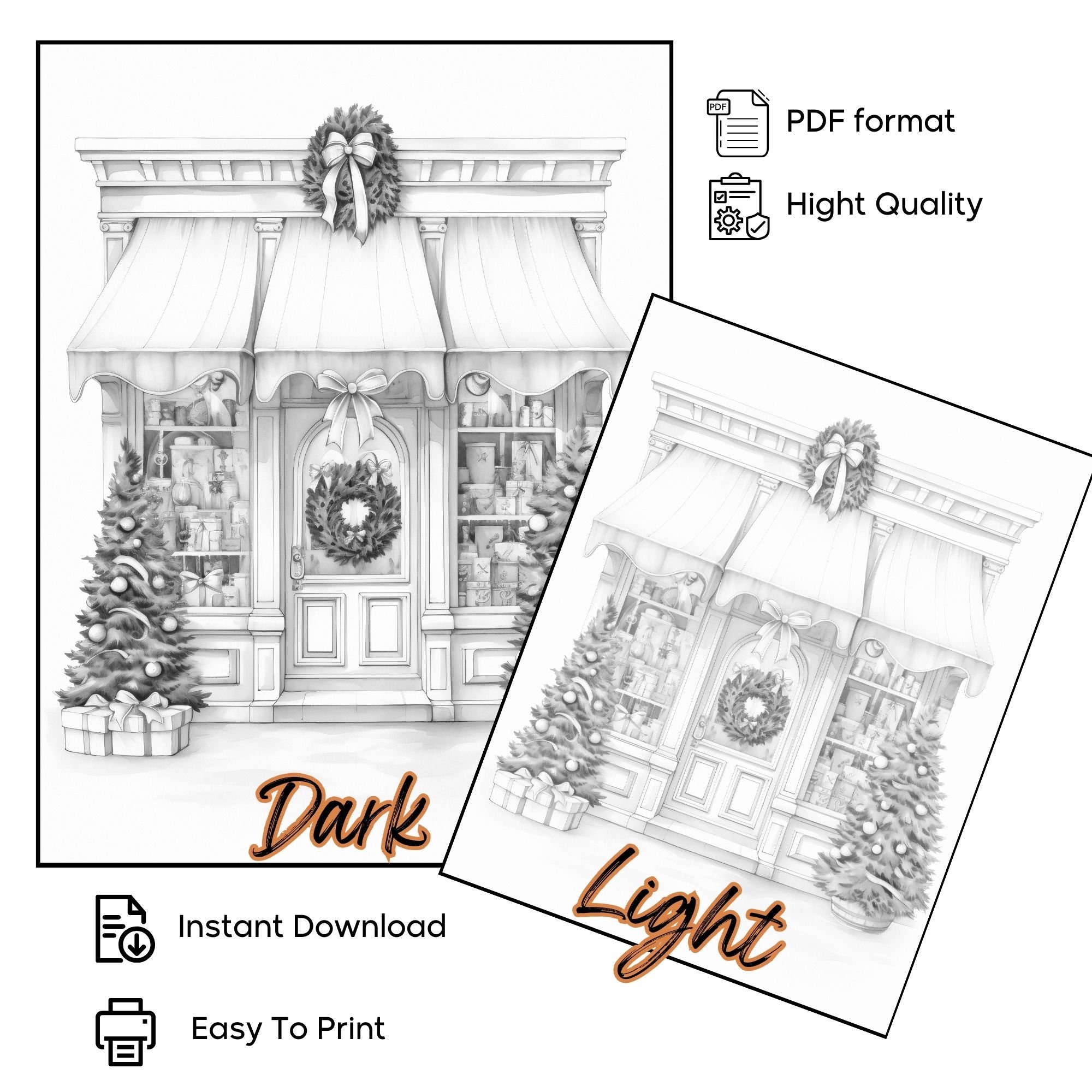 Christmas Store Fronts Coloring Page for Adults Xmas Storefront ...