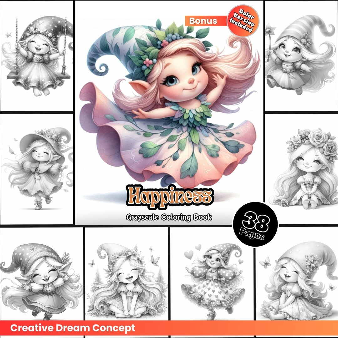 Happiness Coloring Page for Adults Cute Girl Happy and Cheerful ... Happiness Coloring Page for Adults Cute Girl Happy and Cheerful ...