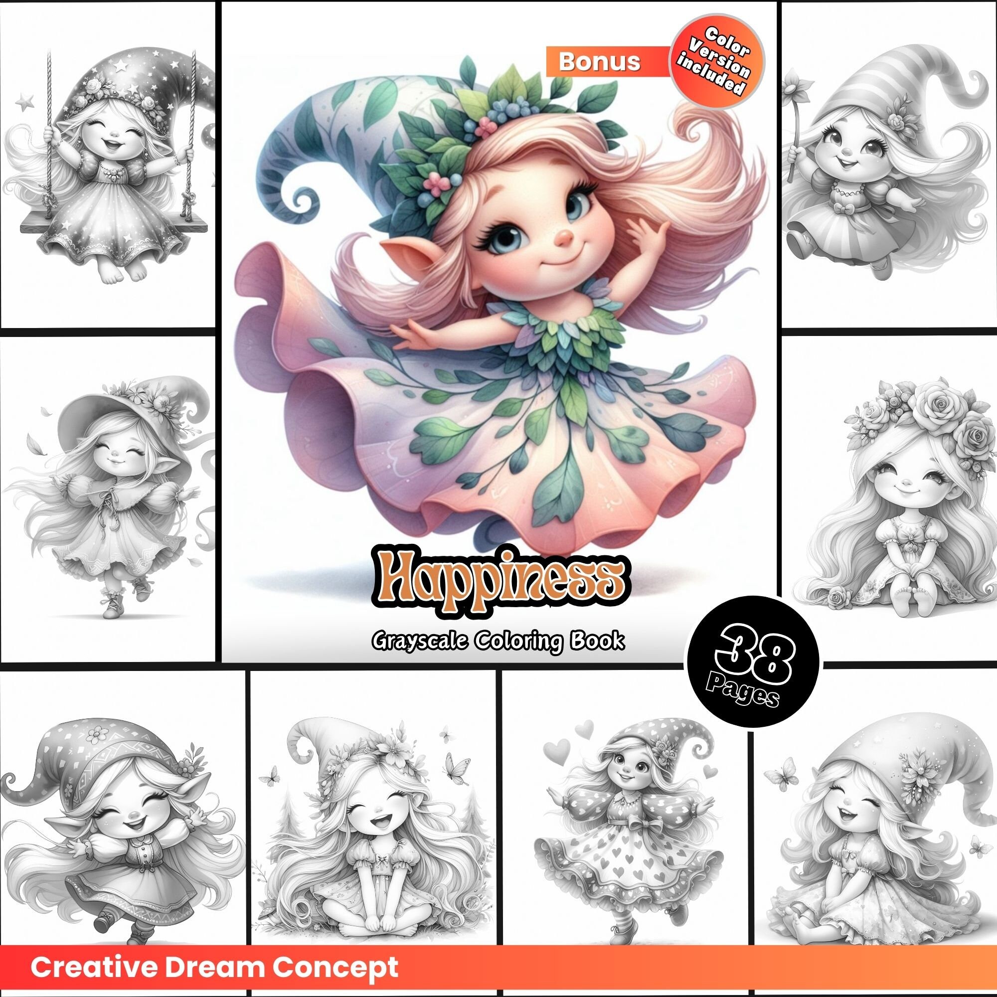 Happiness Coloring Page for Adults Cute Girl Happy and Cheerful ...