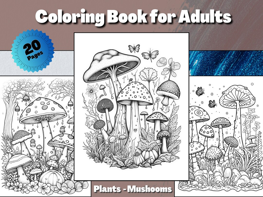 Mushroom Coloring Pages for Adults, Printable Plants Color Book, Adult ...