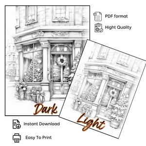 Christmas Store Fronts Coloring Page for Adults Xmas Storefront ...