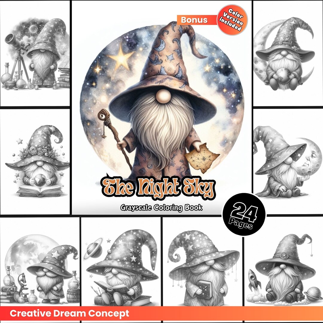 The Night Sky Coloring Page for Adults Faceless Gnomes Coloring Book ...