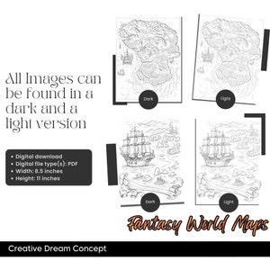 Fantasy Map Coloring Pages for Adult and Kids Coloring Book, Fantasy ...