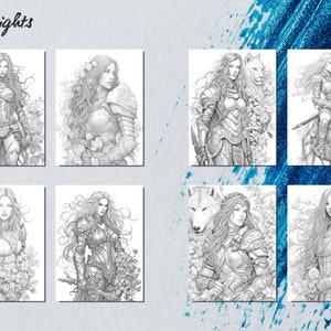 Beautiful Female Knights Coloring Page for Adults Kids Flower Woman ...