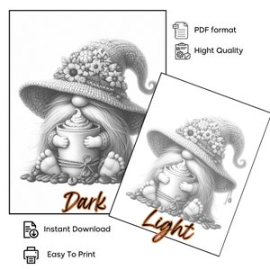 Coffee Gnomes Coloring Page for Adults Cute Gnomes Loves Coffee ...