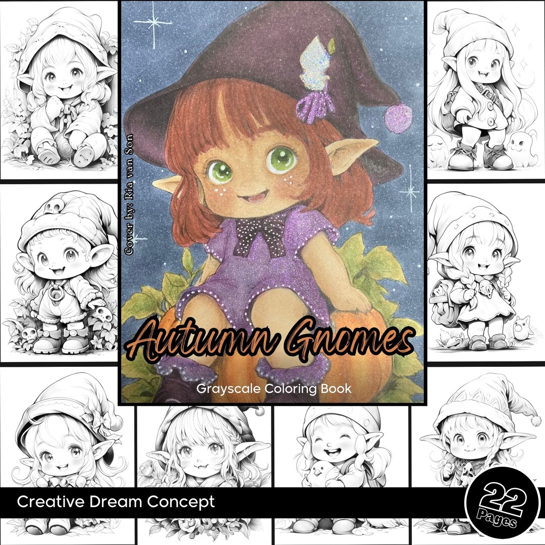 Autumn Gnomes Coloring Page for Adults Cute Gnomes Coloring Book ...
