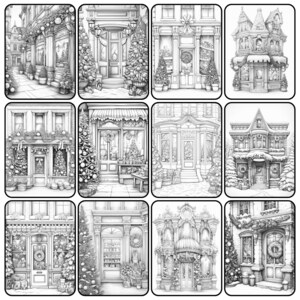 Christmas Store Fronts Coloring Page for Adults Xmas Storefront ...