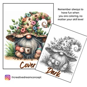 Coffee Gnomes Summer Coloring Page for Adults Cute Elfs Coloring Book ...