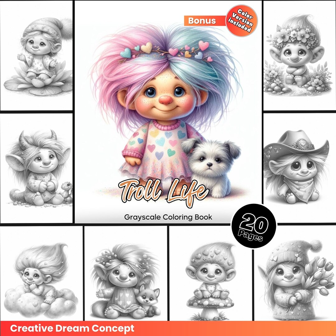 Troll Life Coloring Page for Adults Cute Little Trolls Coloring Book ...