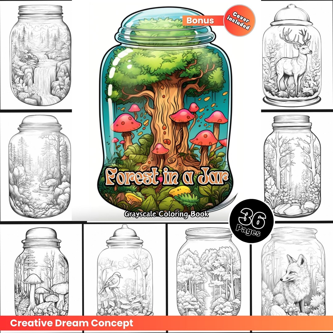 Forest Jars Coloring Book, Printable Magical Forest Coloring Pages for ...