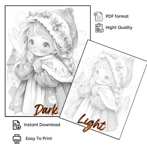 Fairies Christmas Coloring Page for Adults Cute Elf Coloring Book ...