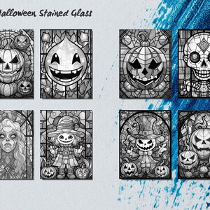 Halloween Stained Glass Coloring Page for Adults Cute Halloween Theme ...