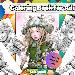 Solarpunk Girls Fantasy Coloring Page, Adults + Kids- Instant Download ...