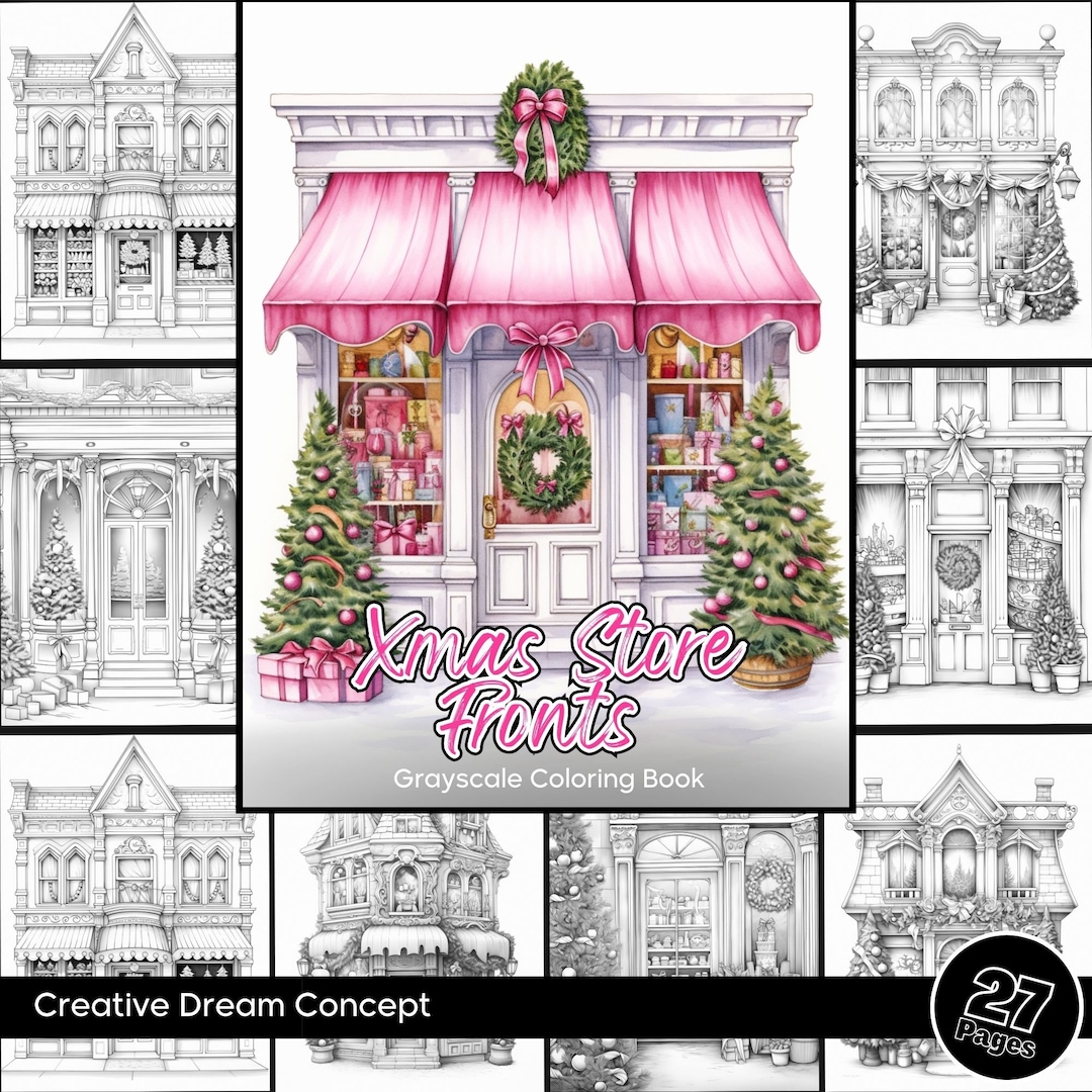 Christmas Store Fronts Coloring Page for Adults Xmas Storefront ...