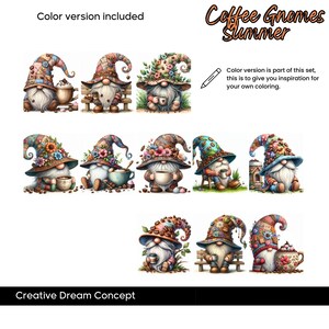 Coffee Gnomes Summer Coloring Page for Adults Cute Elfs Coloring Book ...