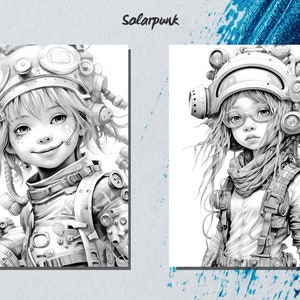 Solarpunk Girls Fantasy Coloring Page, Adults + Kids- Instant Download ...