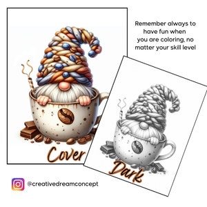 Coffee Gnomes Coloring Page for Adults Cute Gnomes Loves Coffee ...