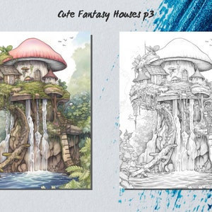 Enchanted Fairy Mushroom Houses Coloring Book for Adults Kids Coloring ...