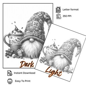 Coffee Gnomes Summer Coloring Page for Adults Cute Elfs Coloring Book ...