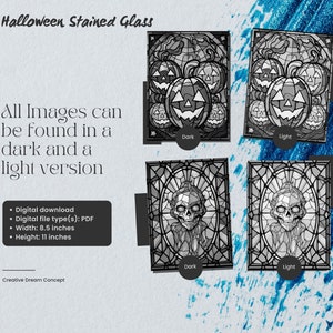 Halloween Stained Glass Coloring Page for Adults Cute Halloween Theme ...