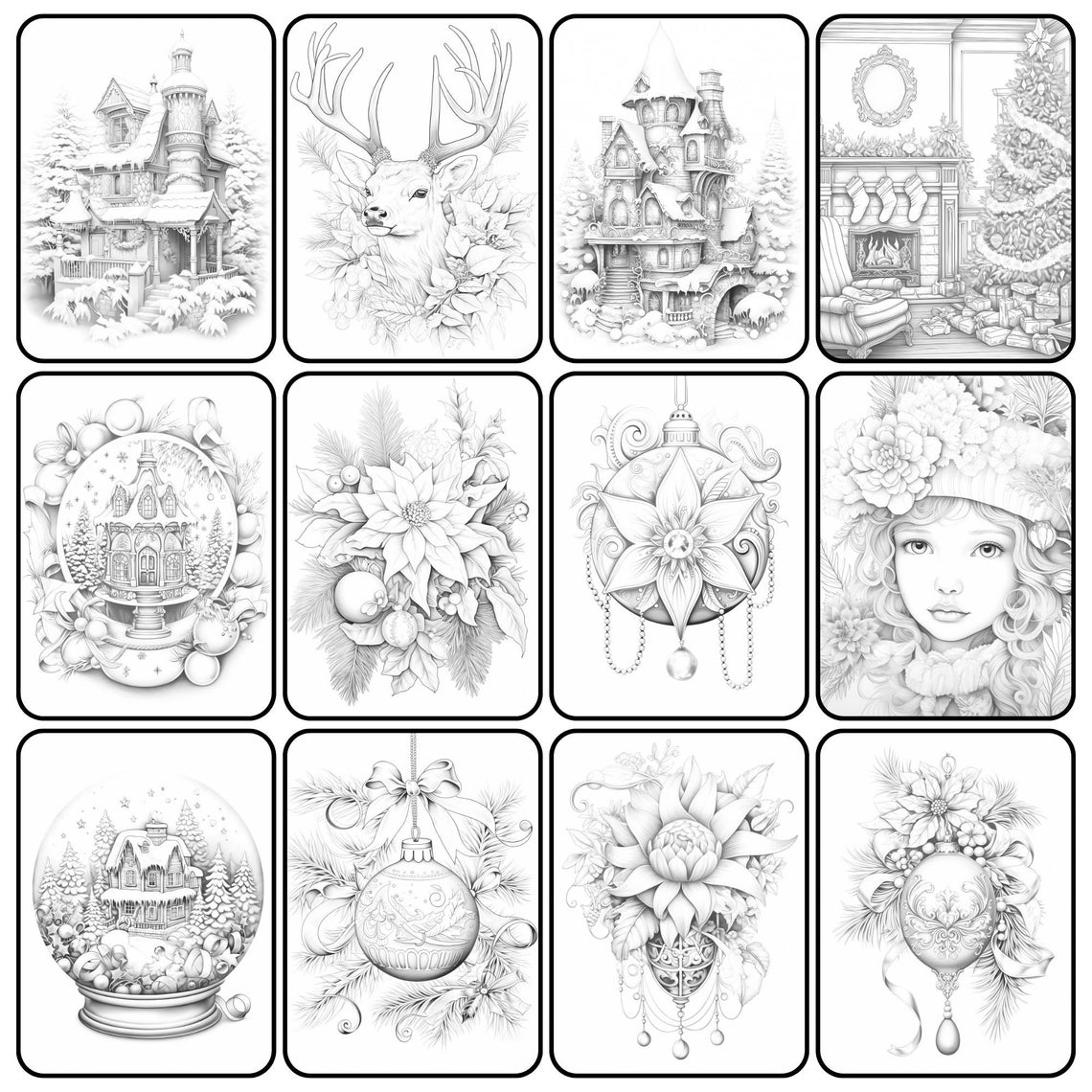 Christmas Decor Coloring Page for Adults Xmas Coloring Book for Kids ...