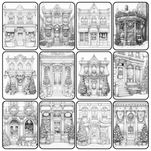 Christmas Store Fronts Coloring Page for Adults Xmas Storefront ...