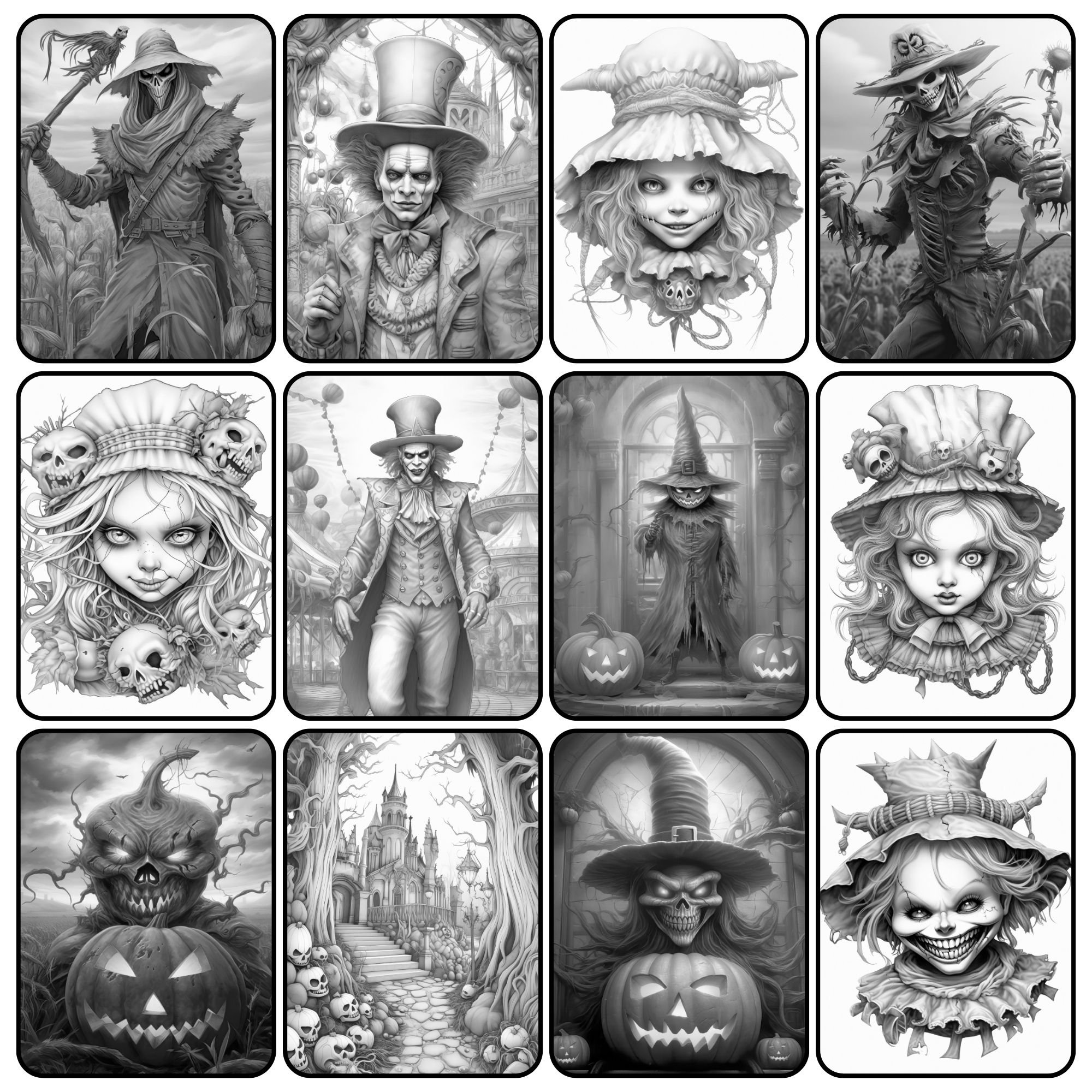 Creepy Halloween Coloring Page for Adults Spooky Creatures Coloring ...