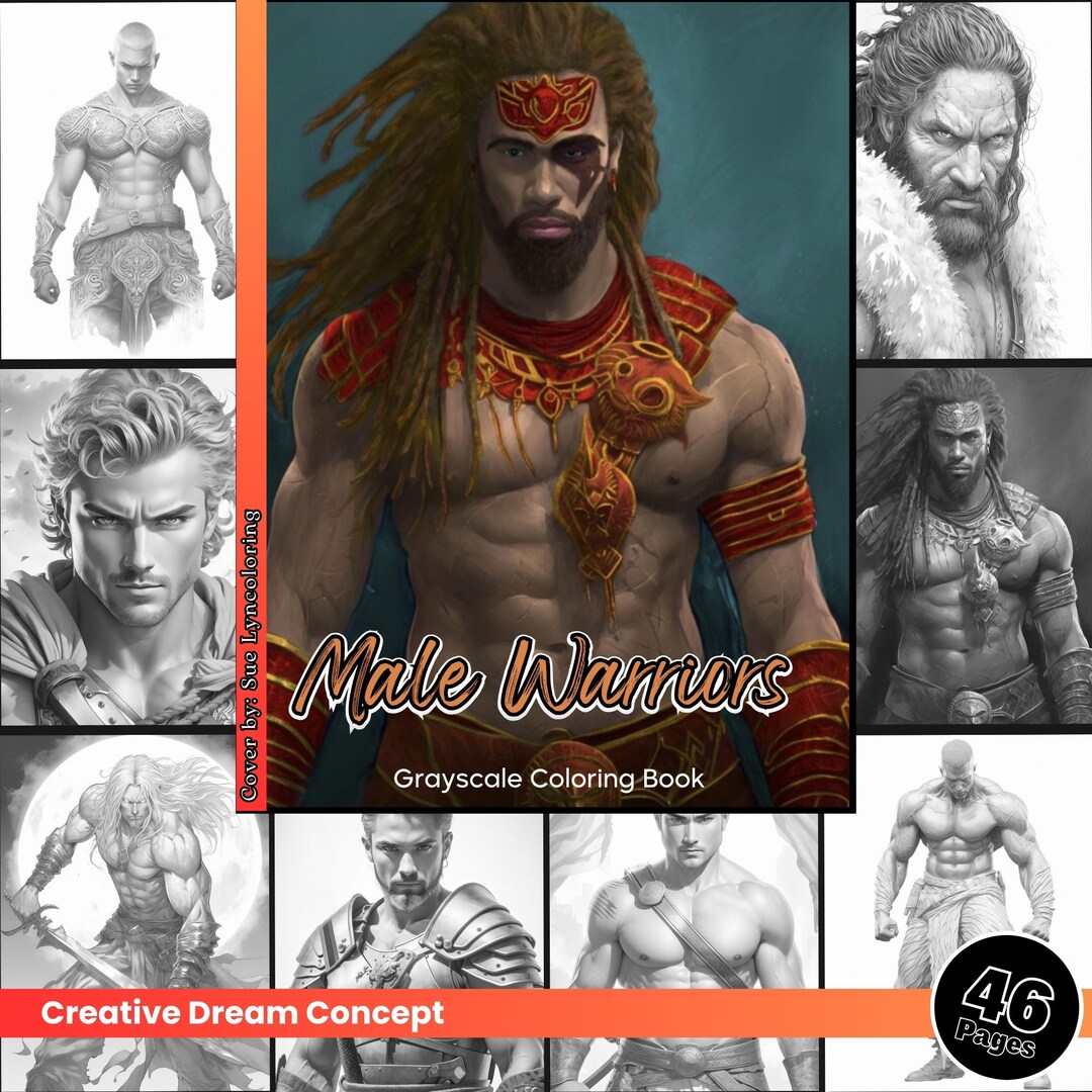 Male Warriors Coloring Page for Adults Handsome Guys Coloring Book ...