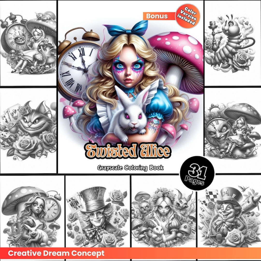 Twisted Alice Coloring Page for Adults Gothic Alice in Wonderland ...