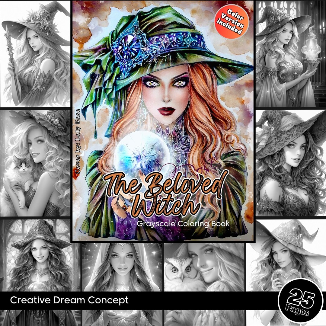 Witch Coloring Page for Adults Cute Female Portrait Coloring Book ...