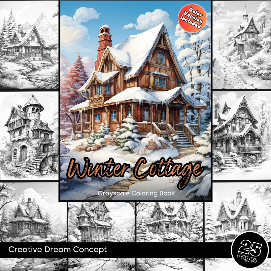 Winter Cottage Coloring Page for Adults Xmas Houses Coloring - Etsy