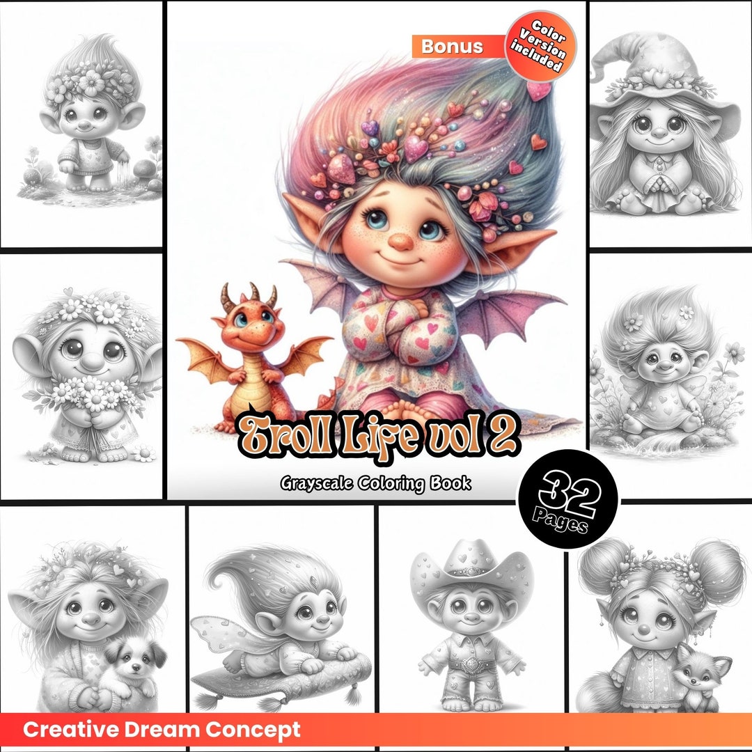 Troll Life Vol 2 Coloring Page for Adults Cute Trolls Coloring Book ...