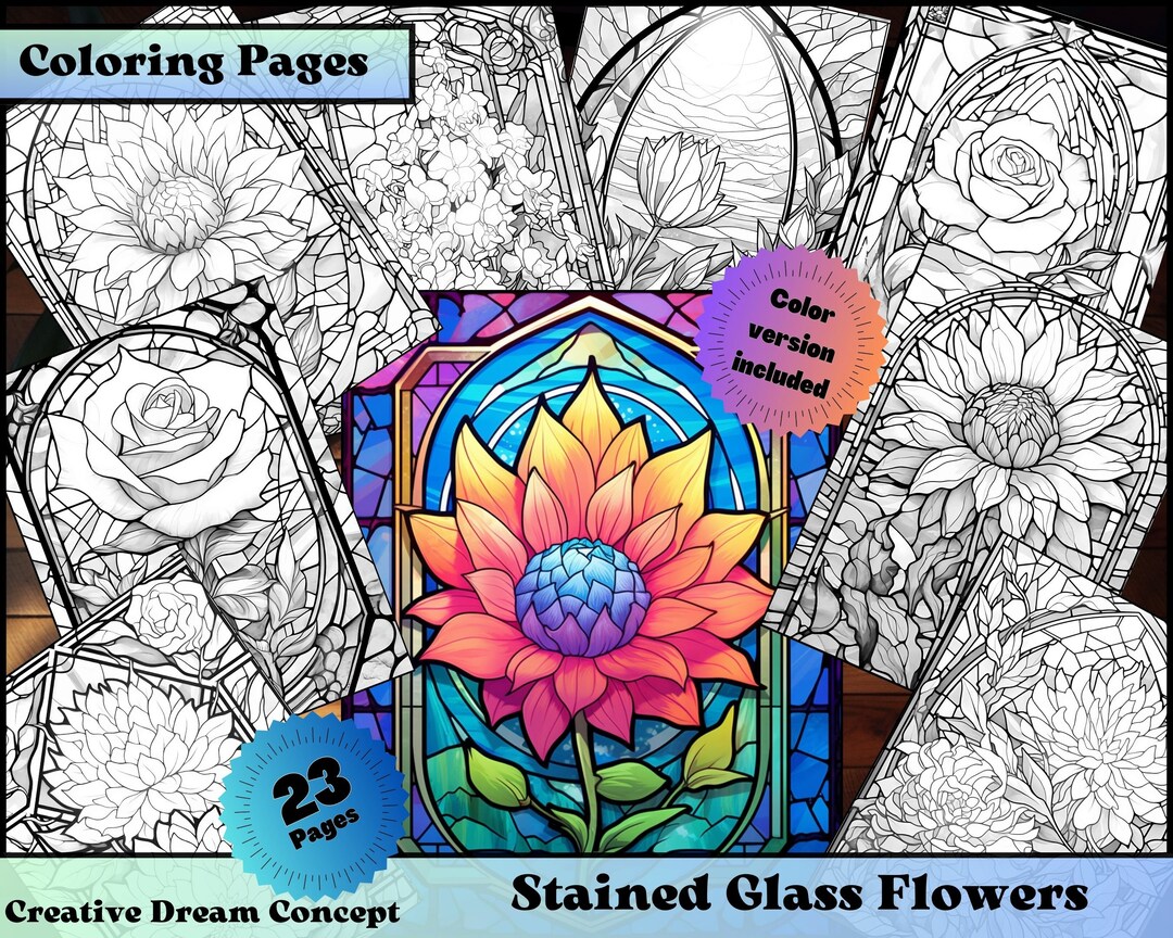 Stained Glass Coloring Page for Adults and Kids Instant Download ...