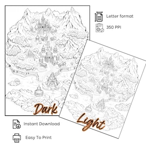 Fantasy Map Coloring Pages for Adult and Kids Coloring Book, Fantasy ...