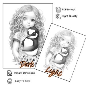 Adorable Girls With Animals Coloring Pages for Adults Instant Download ...