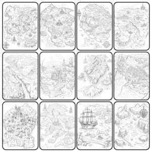Fantasy Map Coloring Pages for Adult and Kids Coloring Book, Fantasy ...