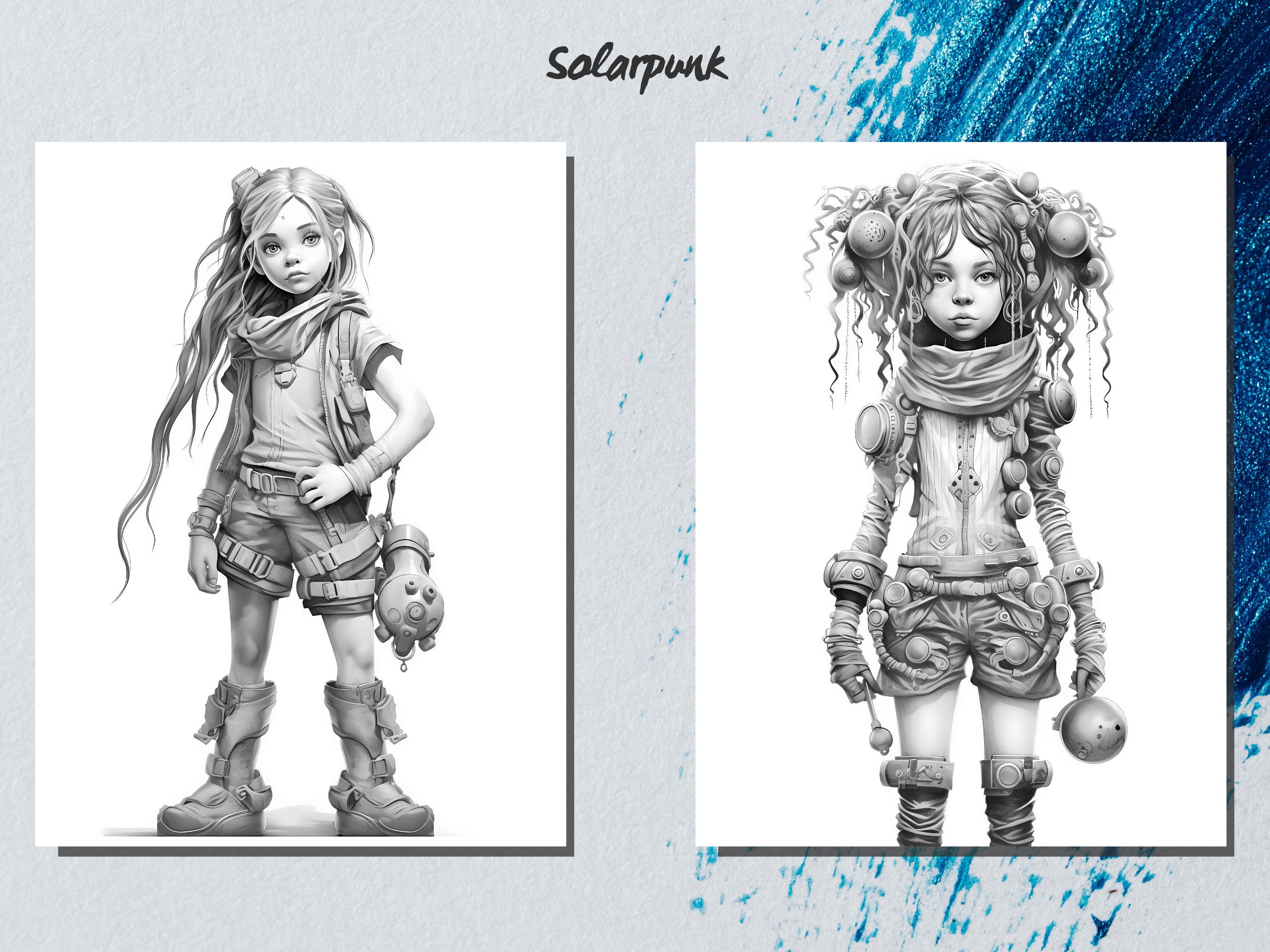 Solarpunk Girls Fantasy Coloring Page, Adults + Kids- Instant Download ...
