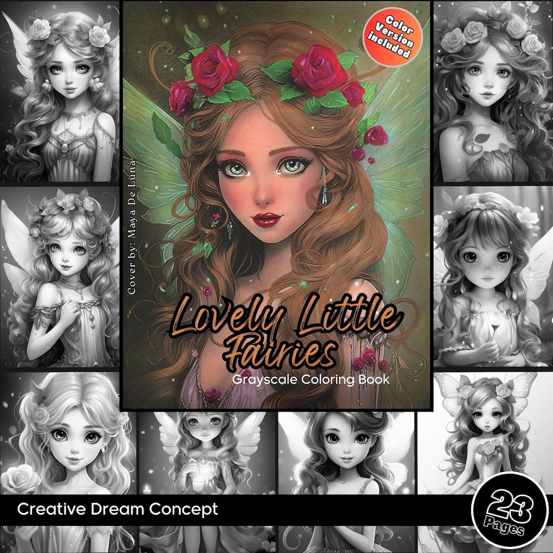 Lovely Little Fairies Coloring Page for Adults and Kids Cute Pixie ...