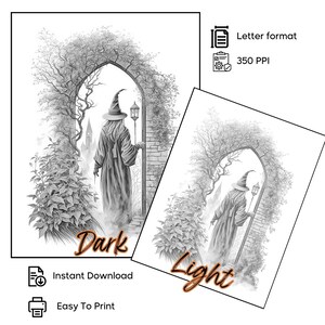 Wizard Coloring Pages for Adults Wizards Grayscale Coloring Book ...