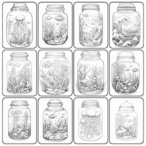 Ocean in a Jar Coloring Page for Adults Under Water Landscape Coloring ...